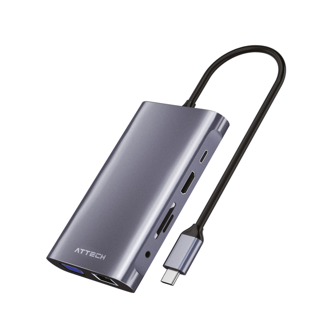 HUB Multipuertos Attech AT055 10 en 1 USB, USB-C, MICRO SD, SD, RED 10 ...